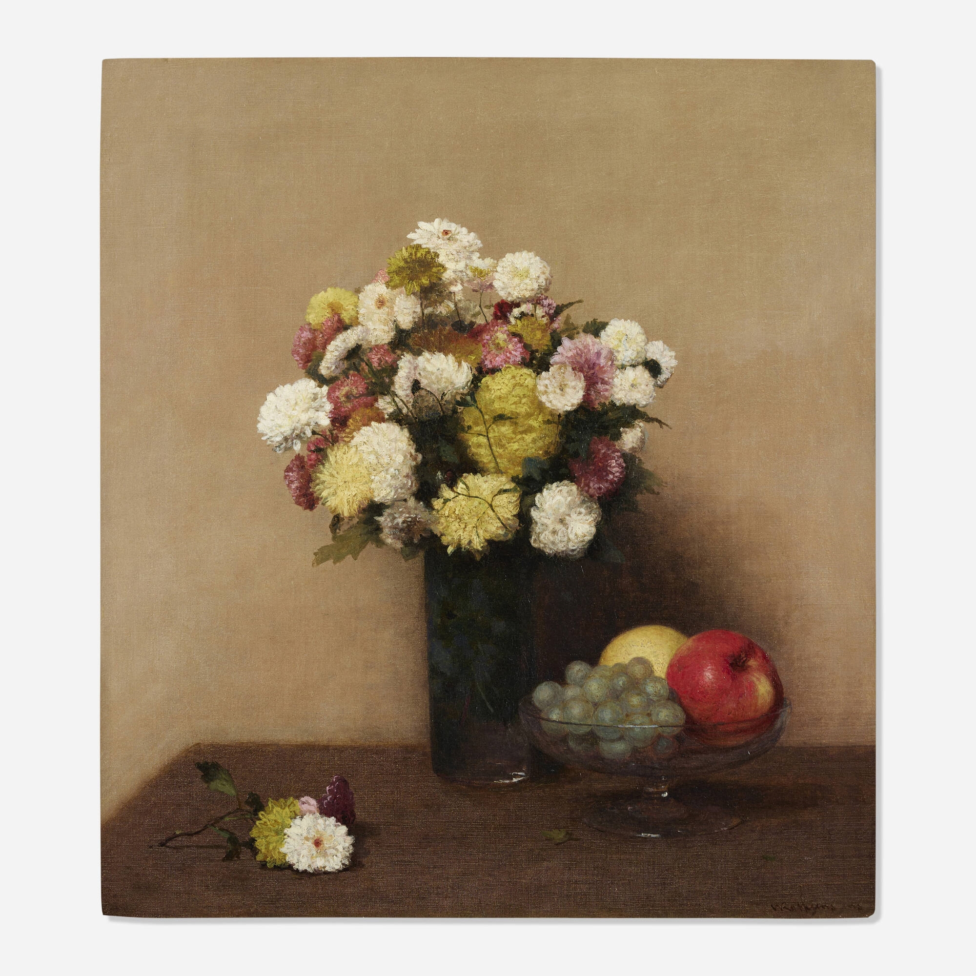 Willem Rathjens | Still Life with Chrysanthemums and a Dish of Fruit ...