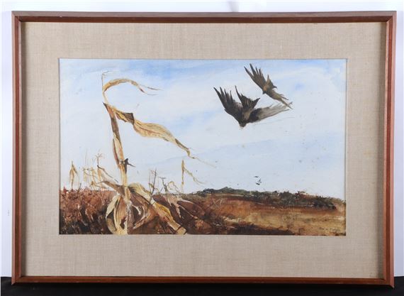 Rea Norman Redifer | Rea Redifer Watercolor of Blackbirds | MutualArt
