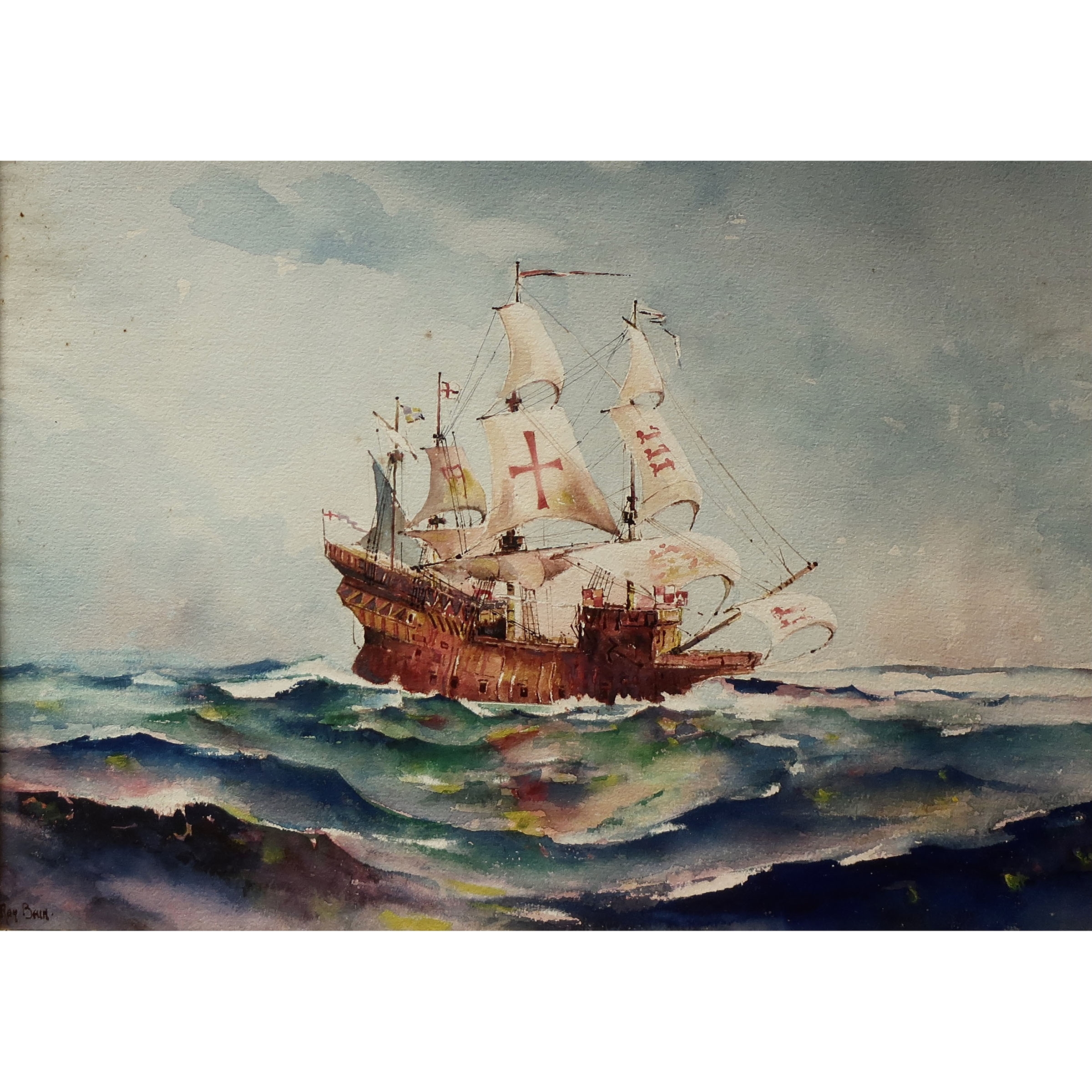 Ray Bain | GALLEON SHIP IN ROUGH WATERS | MutualArt