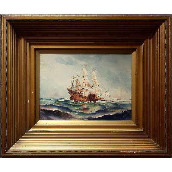 Ray Bain | GALLEON SHIP IN ROUGH WATERS | MutualArt