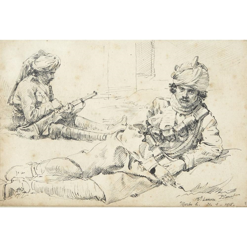 Paul Sarrut | LANCIERS HINDOUS AU CANTONNEMENT À MARLES (1915) | MutualArt