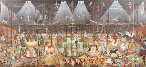 Gloria Stuart | GLORIA STUART PANORAMIC CIRCUS SCENE OIL/C | MutualArt