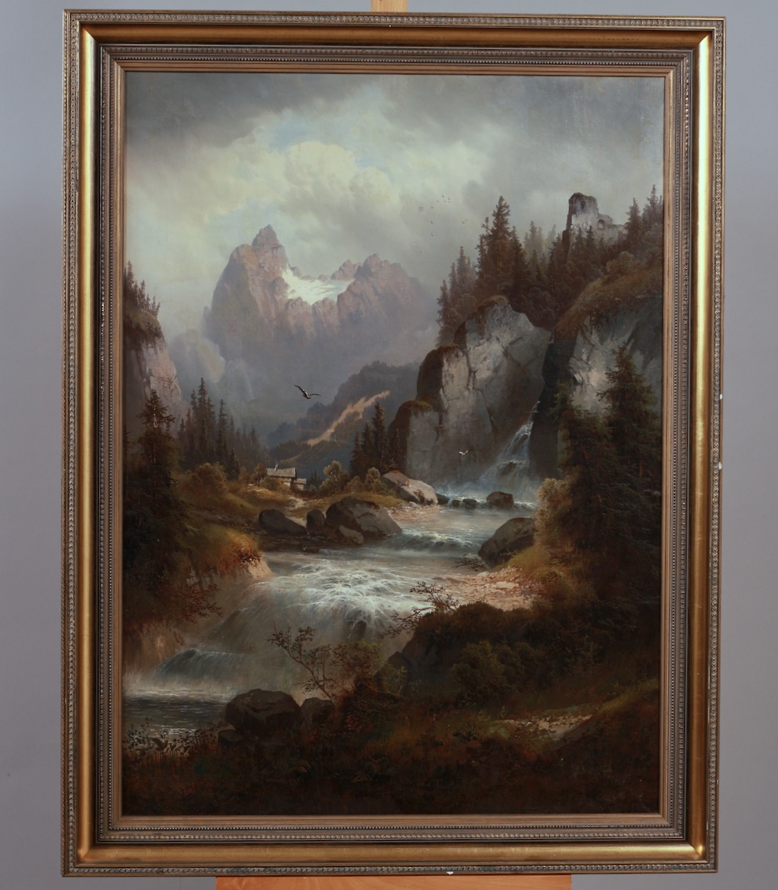 Julius Zopf | Leinwand doubliert, großer Wasserfall vor Bergkulisse ...