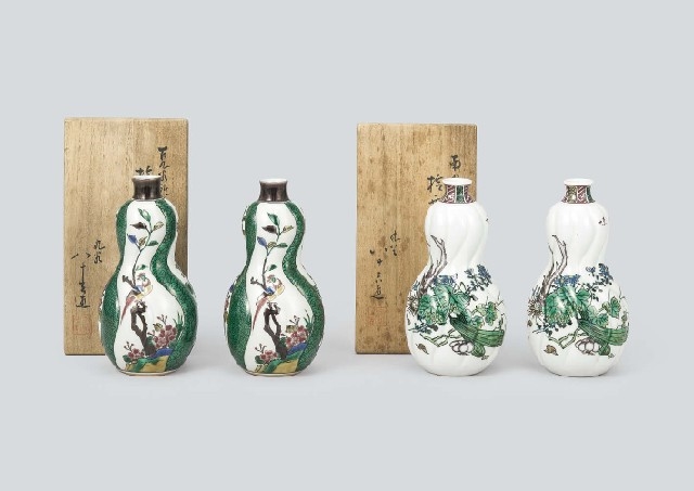 Tokuda Yasokichi I | Ko-kutani styled gourd shaped sake decanter (a set ...