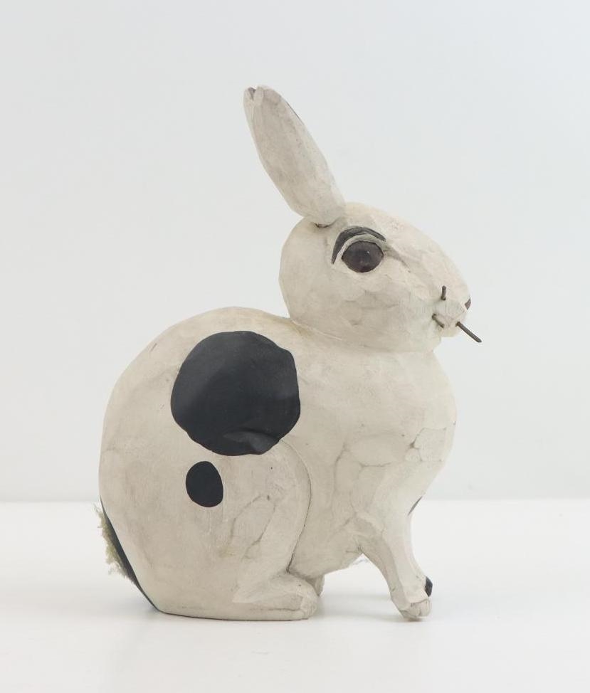 Daniel Strawser | Folk art carved and painted rabbit (one loose ear ...