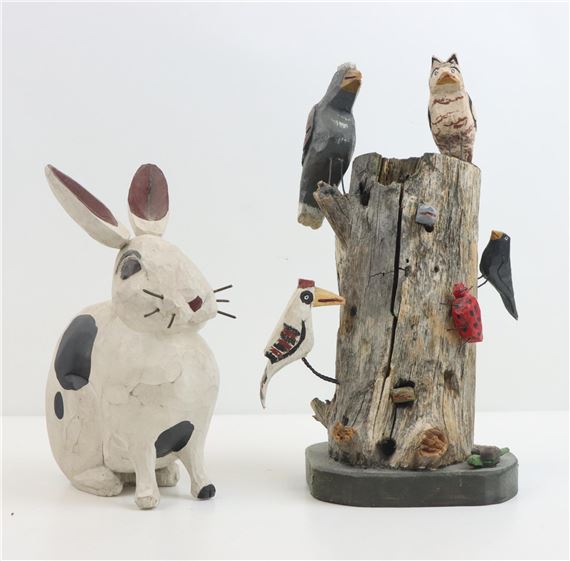 Daniel Strawser | Folk art carved and painted rabbit (one loose ear ...