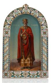 Vladimir Ovchinnikov | A Russian Cloisonné Enameled Gilt Silver Icon of ...