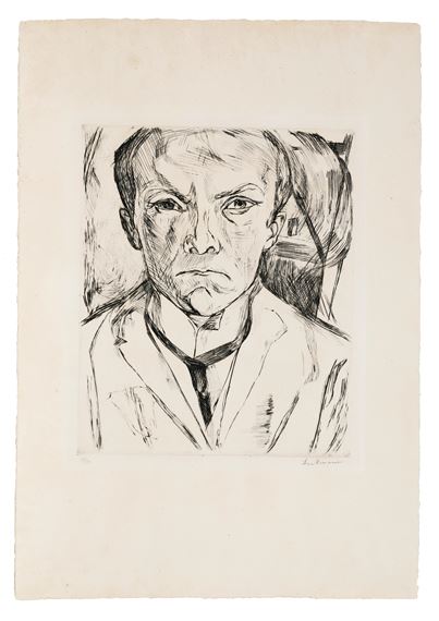 Max Beckmann | Selbstbildnis von vorn, im Hintergrund Hausgiebel (1918 ...