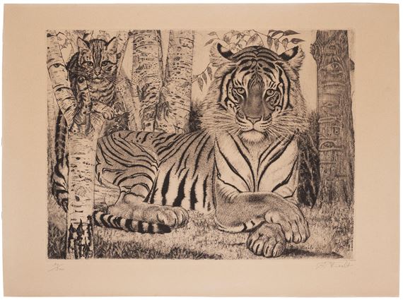 Wiiralt Eduard | Reclining tiger (Lamav tiiger (1937) | Compare similar ...
