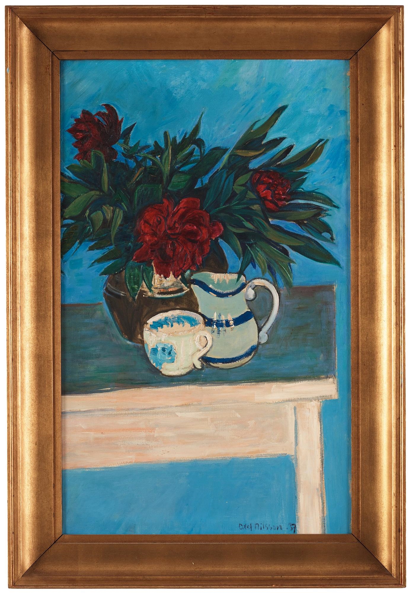 Axel Nilsson | Still Life with Red Peonies (1937) | MutualArt
