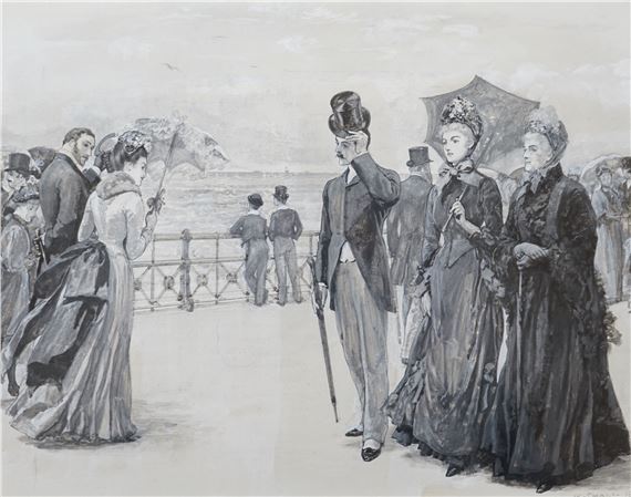 William Small | Victorian figures on a promenade (1889) | MutualArt