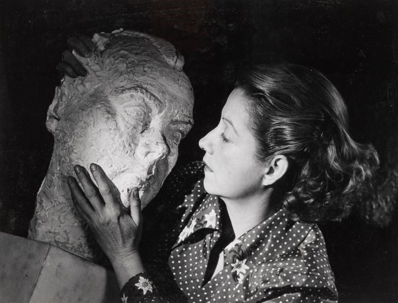 Willy Maywald | Consuelo de Saint-Exupéry with bust of Antoine de Saint ...