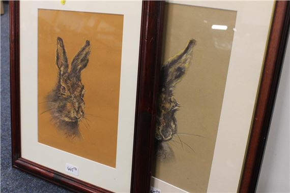 J. Gray | two pastel paintings of rabbits | MutualArt