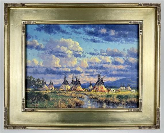 Randy Van Beek | Randy Van Beek Indian Camp Oil Painting | MutualArt