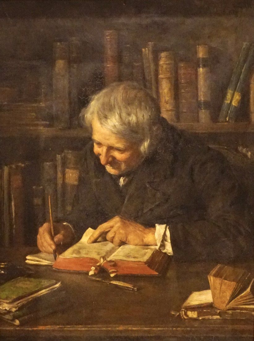 Emanuel Spitzer | An interior library scene with gentleman writing ...