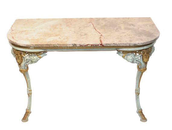 Kenneth Moore | Pair of Adam-style Marble-Top Iron Consoles | MutualArt