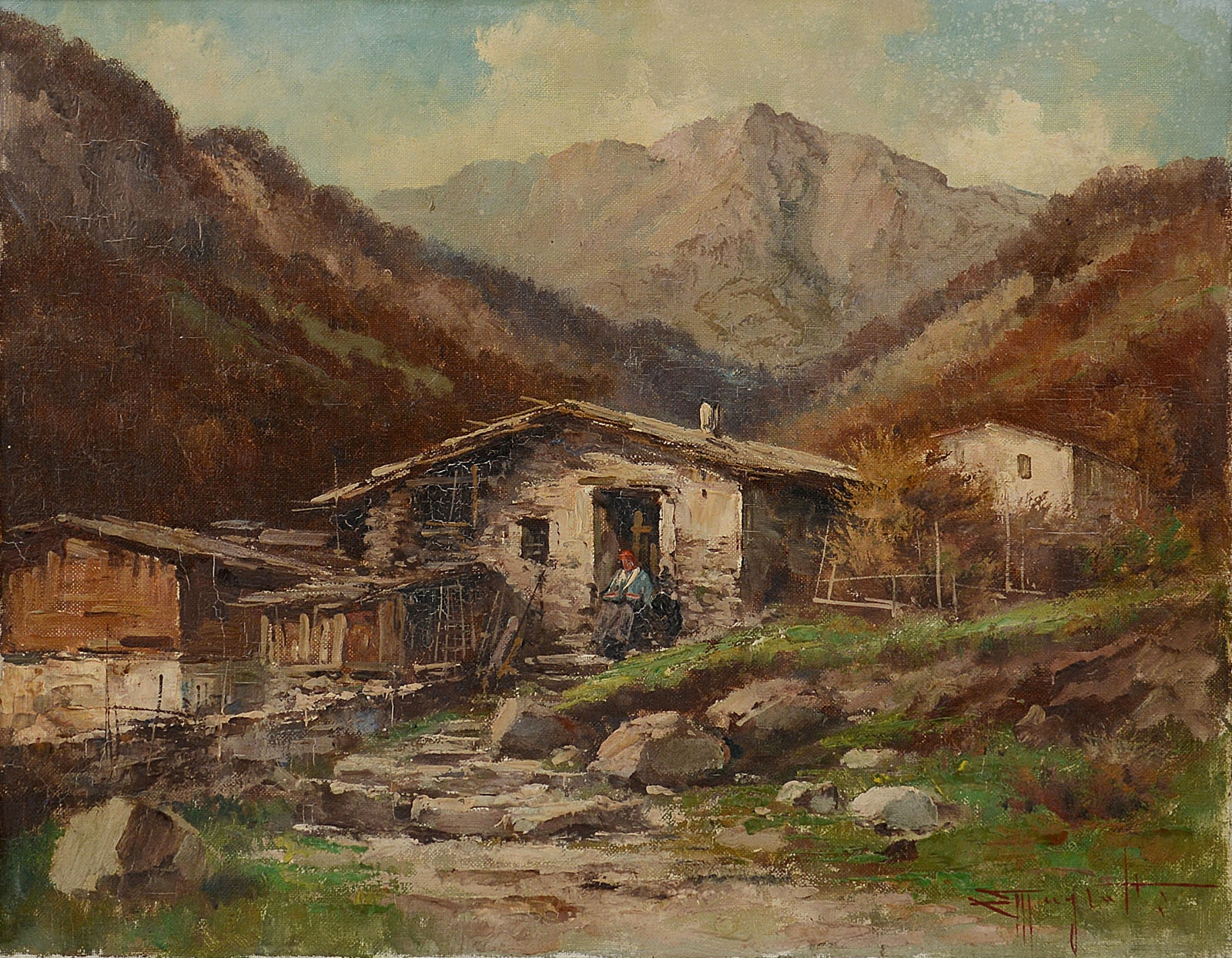 Ercole Magrotti | Mountain landscape with cabins | MutualArt