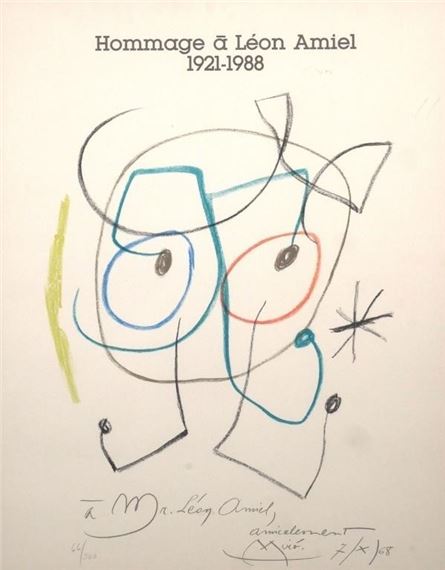 Joan Miró | JOAN MIRO Hommage A Leon Amiel Poster (1988) | MutualArt