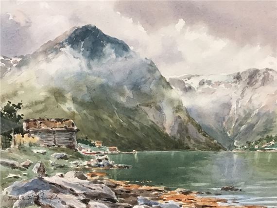 Frederick R. Fitzgerald | lake landscape with waterside buildings ...