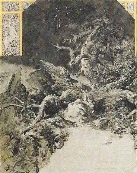 Alexander Rothaug | Sitzende Nymphe auf Fels in Waldlandschaft (1933 ...