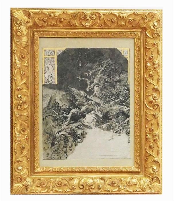 Alexander Rothaug | Sitzende Nymphe auf Fels in Waldlandschaft (1933 ...