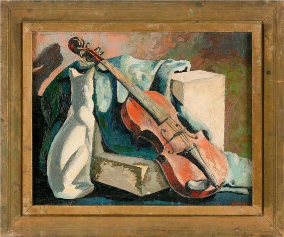 Robert MacDonald Graham | Still life with a violin and a cat | MutualArt