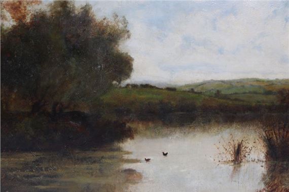 William Currie | A rural landscape with a stream and ducks in the ...