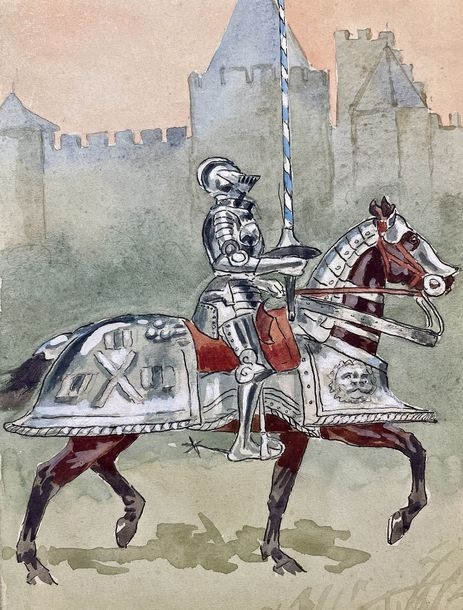 Édouard Jean Baptiste Detaille | Watercolor illustrating a jouster on ...