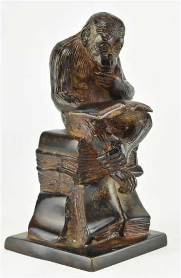 Charles Darwin | BRONZE FIGURE OF DARWIN'S MONKEY READING BOOK | MutualArt