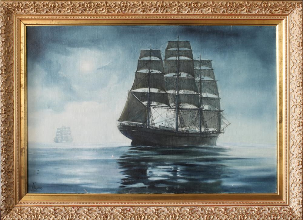 Geoffrey Huband | Barque at sea in the moonlight | MutualArt