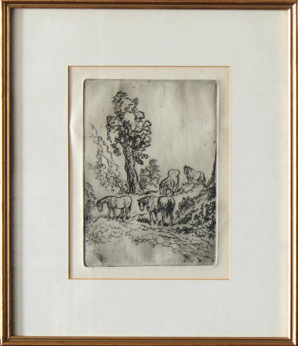 Anton Lock | Three etchings of horses in wooded landscapes | MutualArt
