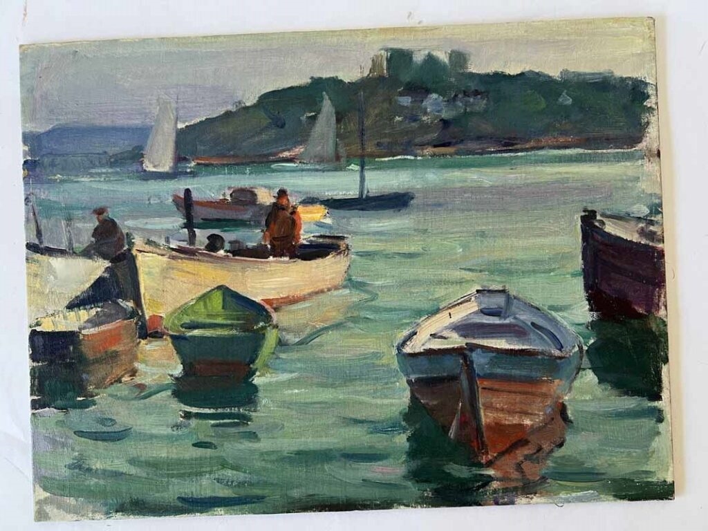 Carl William Peters | Carl W. Peters oil on board harbor scene. 12 by ...