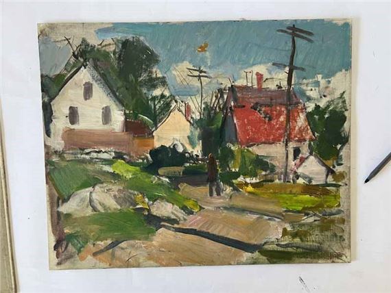 Carl William Peters | Carl W. Peters oil on board village scene | MutualArt