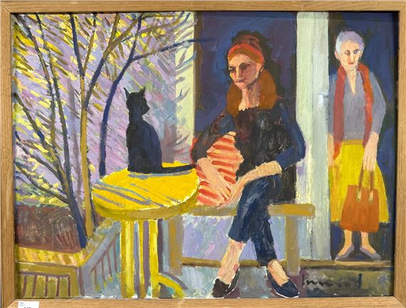 Derek Inwood | Cat and figures in garden | MutualArt