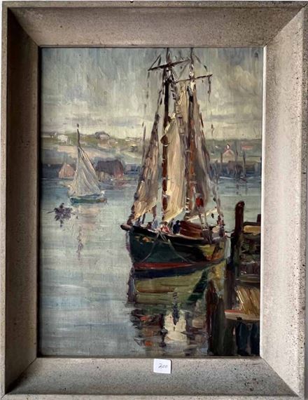 Oscar Anderson | Oscar Anderson oil on canvas on board harbor scene ...
