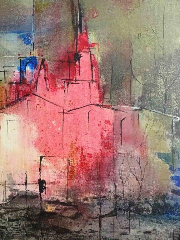 Harry Day | Mid Century village and buildings. Oil on panel. 22 x 34 ...