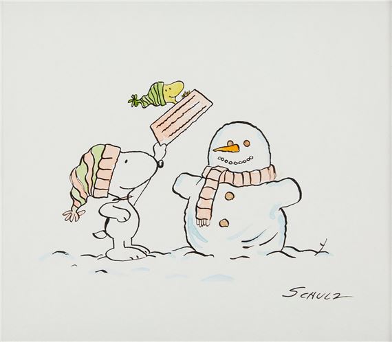 Charles Schulz | Charles Schulz Mixed Media Snoopy & Woodstock (Circa ...