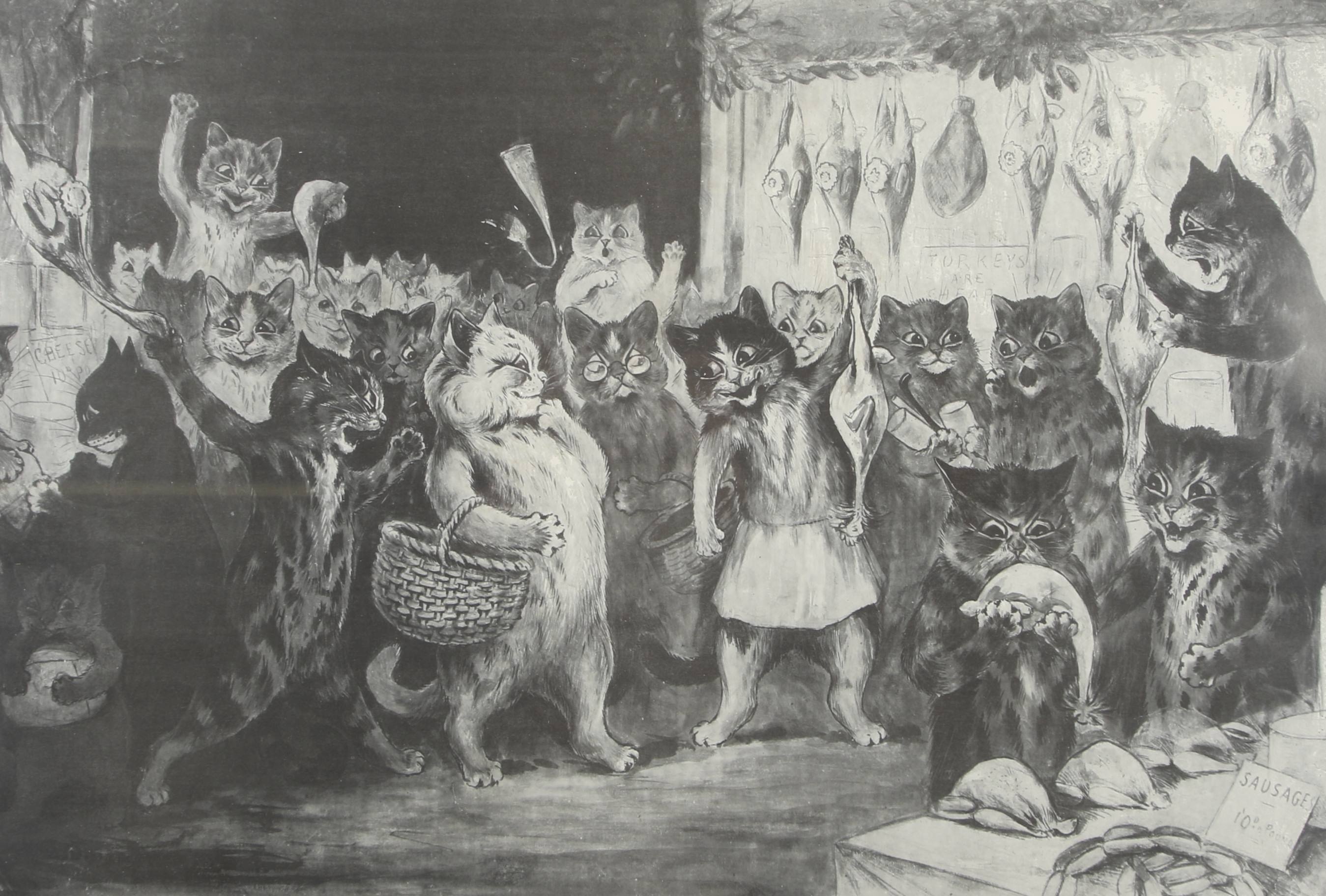 Louis Wain | Two gilt frame Louis Wain style sketches | MutualArt