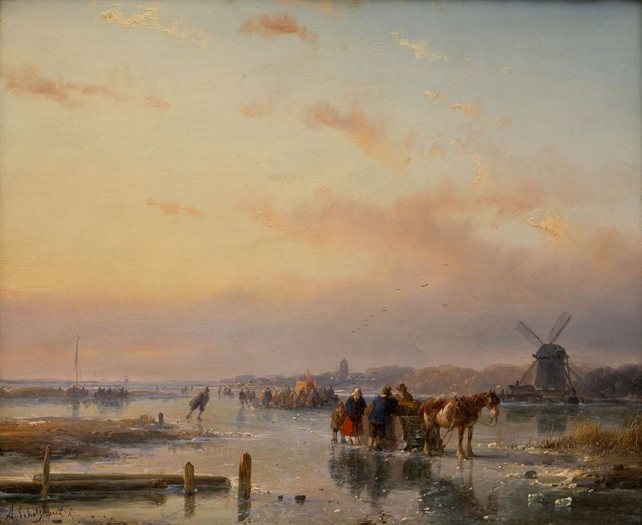 Andreas Schelfhout | A coastal scene with Bomschuiten on the beach and ...