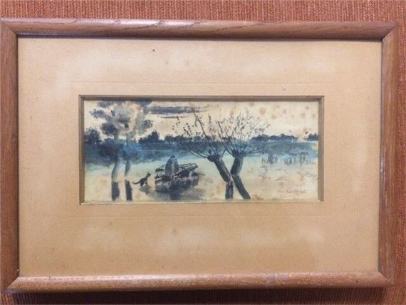 Jean Louis Gervat | . Berger et son troupeau dans un paysage Aquarelle ...
