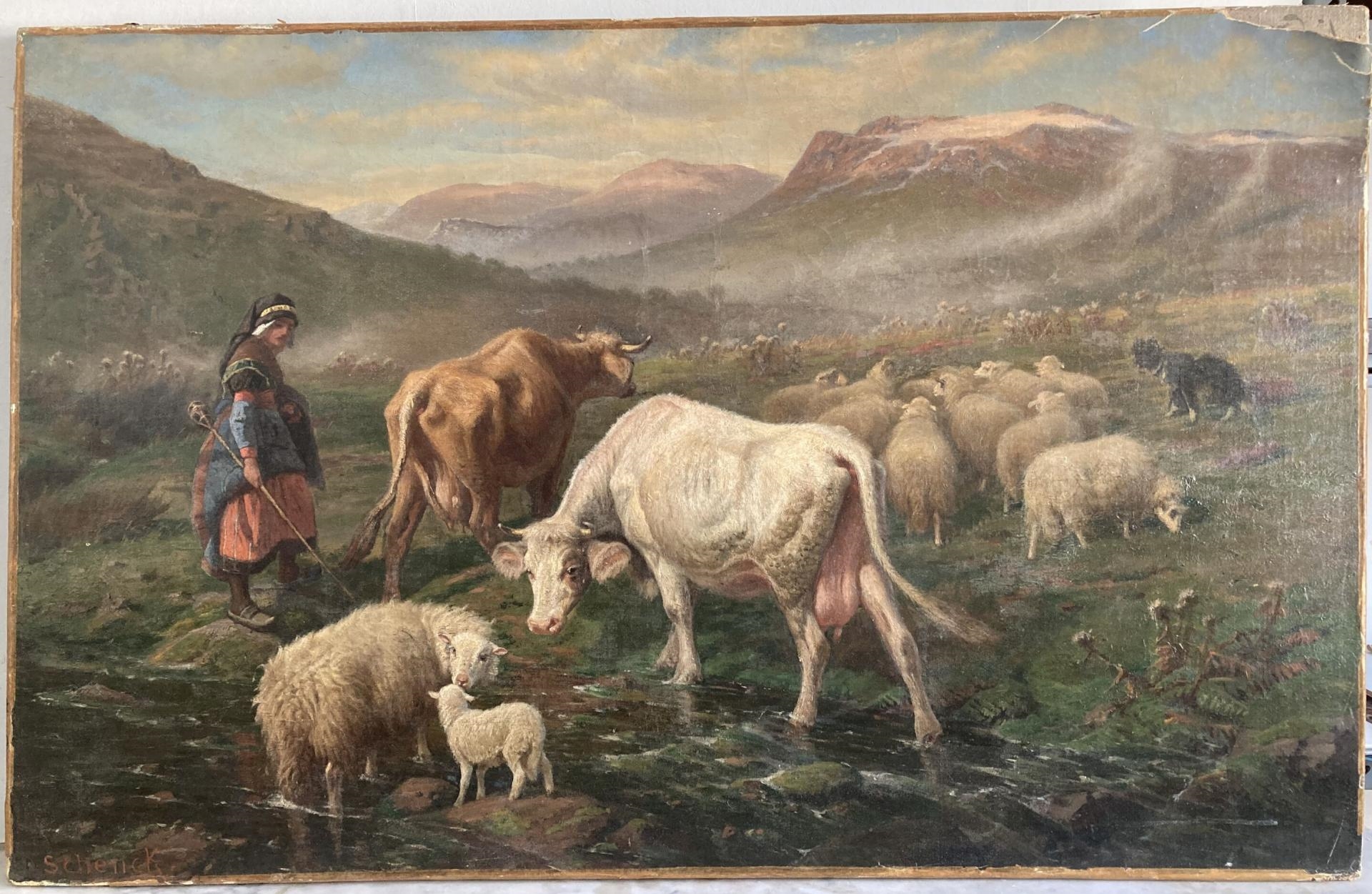 August Friedrich Albrecht Schenck | Sheeps in a winter storm | MutualArt