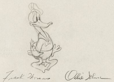 Ollie Johnston | Donald Duck Rough Animation Drawing Signed by Frank ...