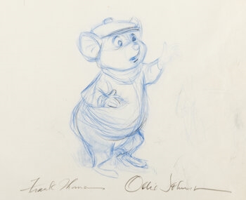 Ollie Johnston | The Rescuers Bernard Rough Animation Drawing Signed by ...