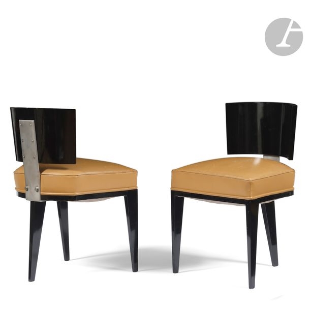 Paul Dupré-Lafon | Pair of tripod modernist Visiteur chairs in black ...