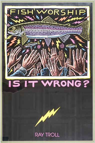 Ray Troll | Ray Troll Signed, Framed Poster [Fish Worship] | MutualArt