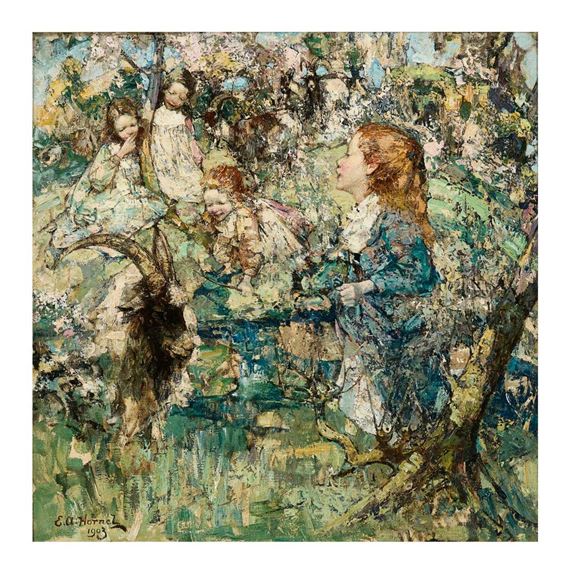 Edward Atkinson Hornel | CHILDREN WITH GOATS (1903) | MutualArt