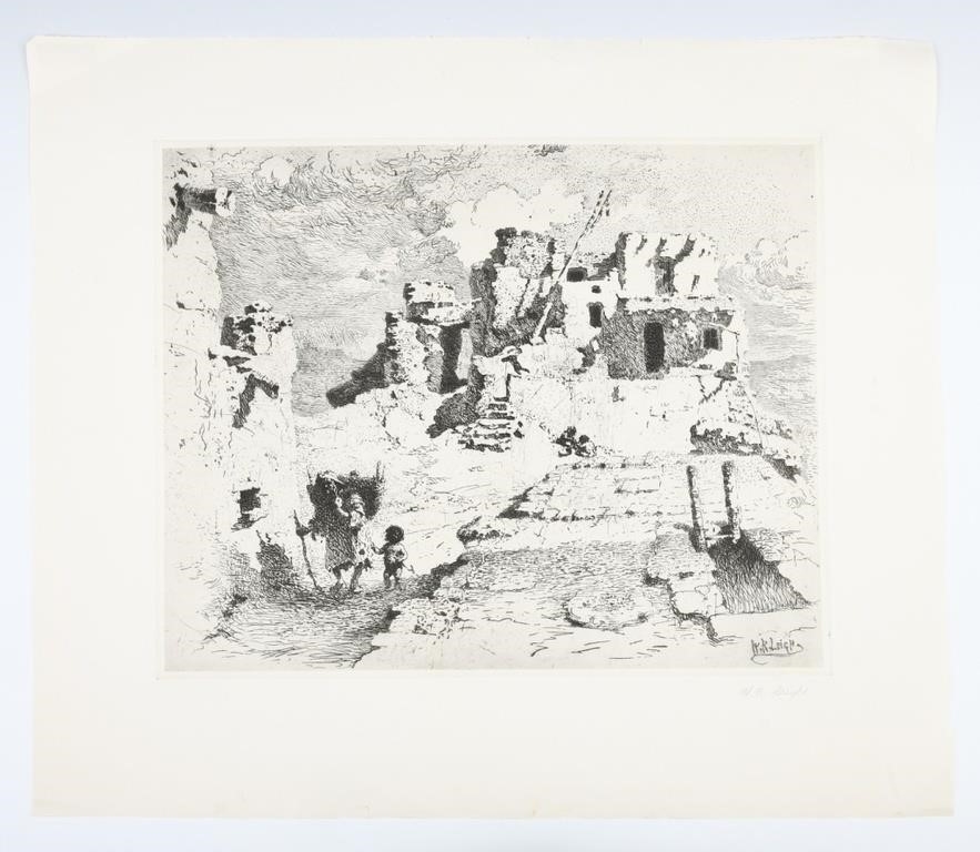 William Robinson Leigh | RARE W.R. LEIGH PUEBLO VILLAGE ETCHING | MutualArt