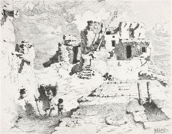William Robinson Leigh | RARE W.R. LEIGH PUEBLO VILLAGE ETCHING | MutualArt