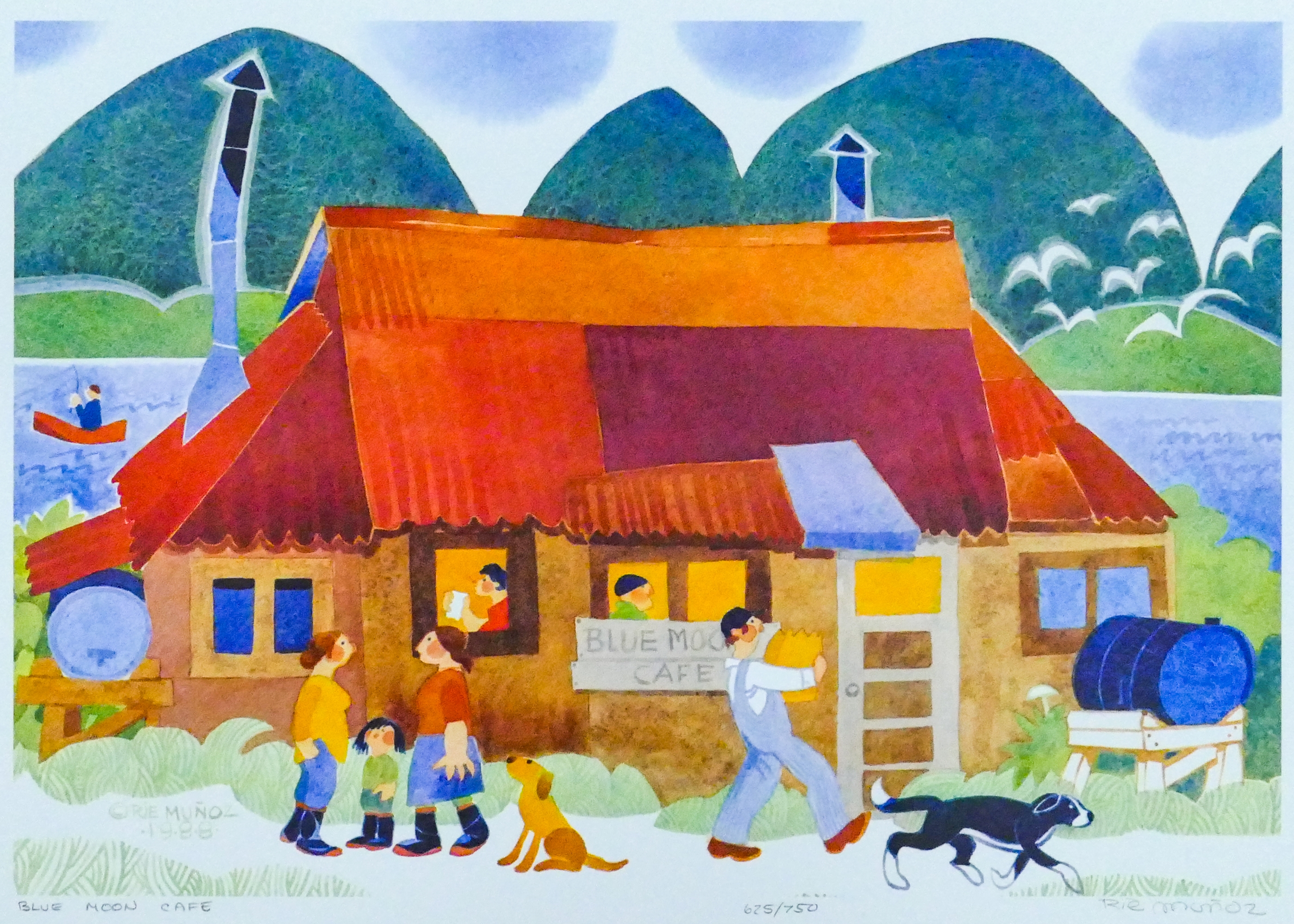 Rie Muñoz | Rie Munoz ''Blue Moon Cafe'' 1988 Signed Print (1988 ...