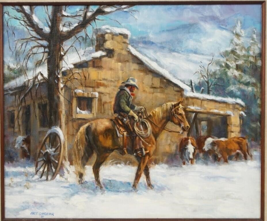 Art Garber | Art Garber oil on canvas - Cowboy on horse (1981) | MutualArt